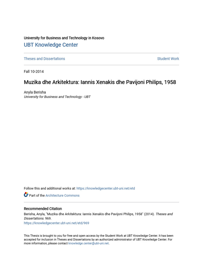 Muzika Dhe Arkitektura - Iannis Xenakis Dhe Pavijoni Philips 1958 | PDF