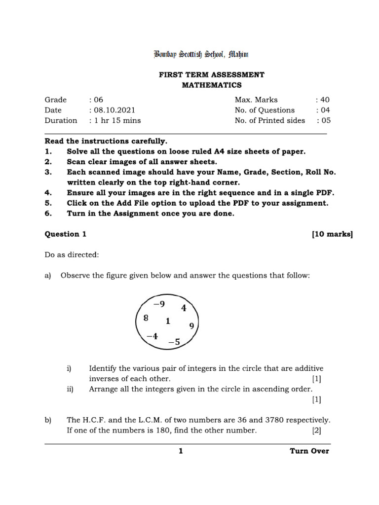 Bombay Scottish - STD 6 (2021-22) - Unit 2 (Q) | PDF