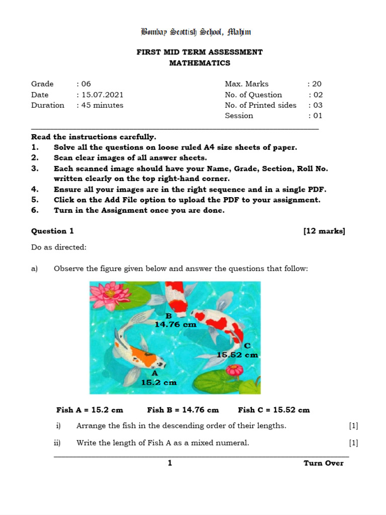 Bombay Scottish - STD 6 (2021-22) - Unit 1 (Q) | PDF