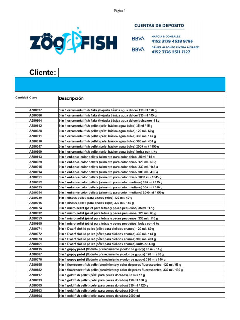 Azoo Formato para Pedido Zoofish Noviembre SIN PRECIOS | PDF | Acuario | Agua