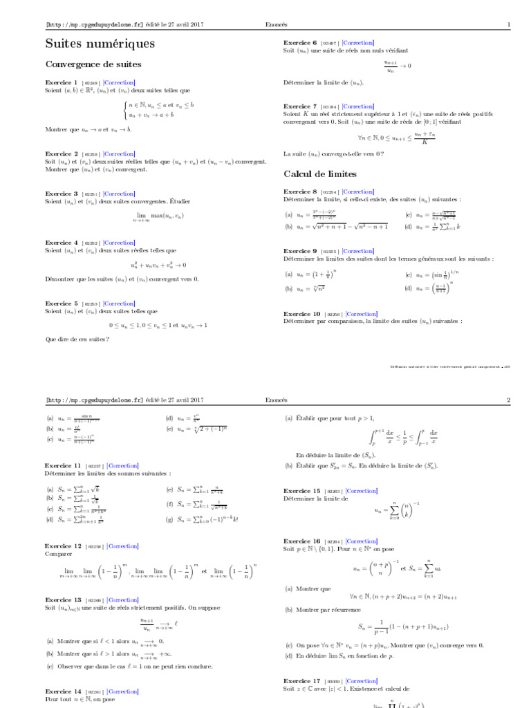 Suites Numériques Kifach | PDF | Analyse numérique | Analyse réelle