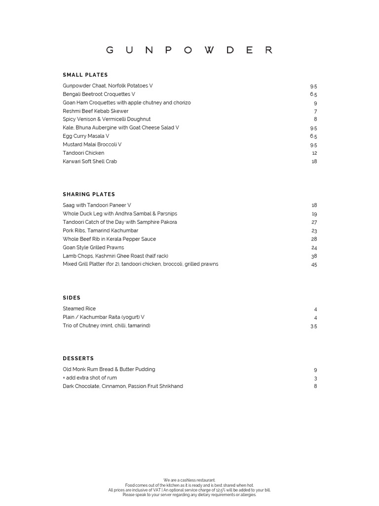 Gunpowder Tower Bridge Menu | PDF | Foods | Cuisine