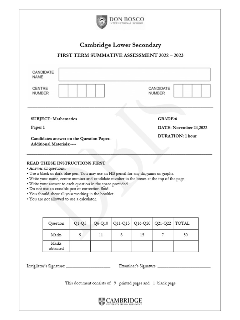 DBIS - STD 6 (2022-23) - Paper 1 - Sem 1 (Q) | PDF | Percentage ...