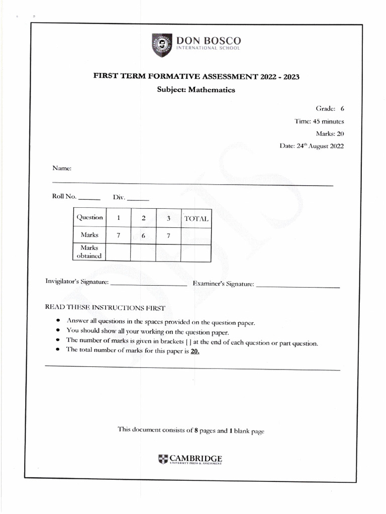 DBIS - STD 6 (2022-23) - Unit 1 (Q) | PDF