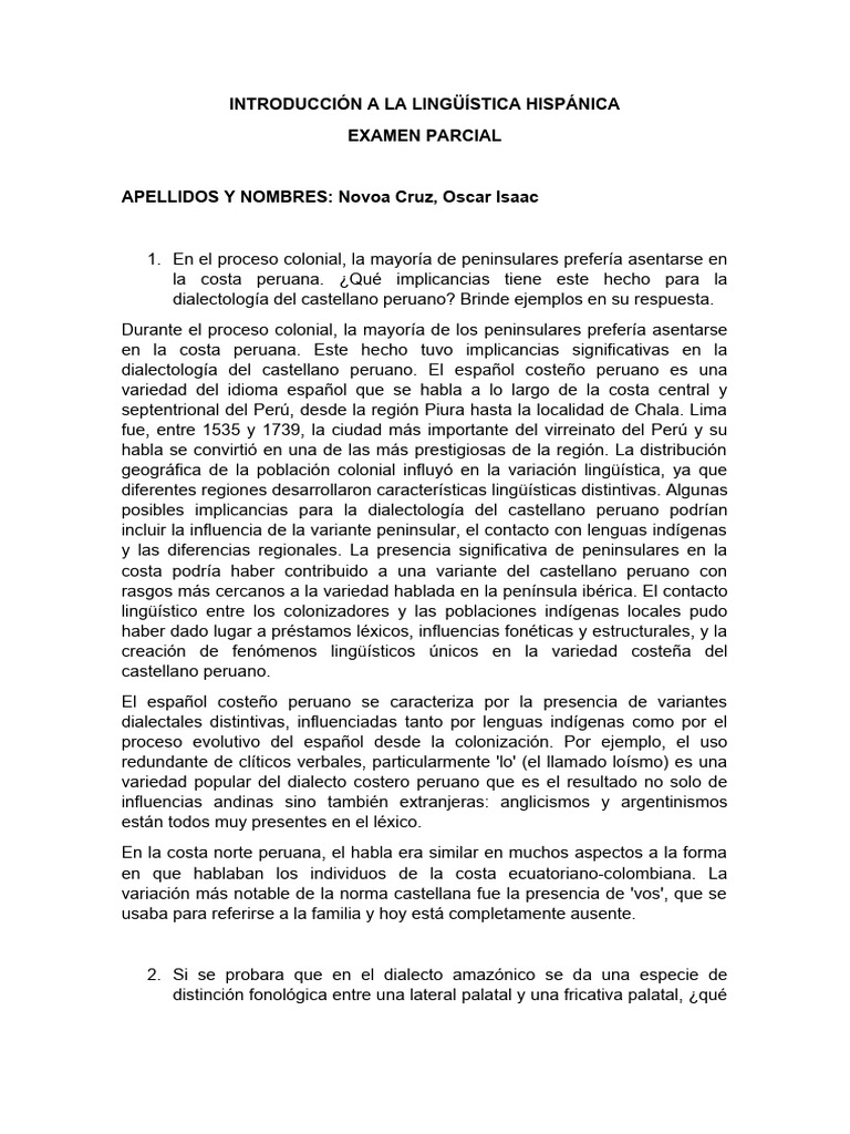 Dialectología del Castellano Peruano | PDF | Lengua española | Dialecto