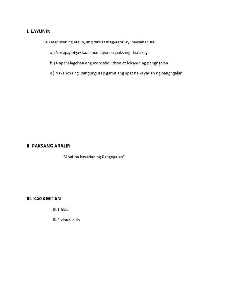 4a's Filipino Lesson Plan (Pangngalan) | PDF
