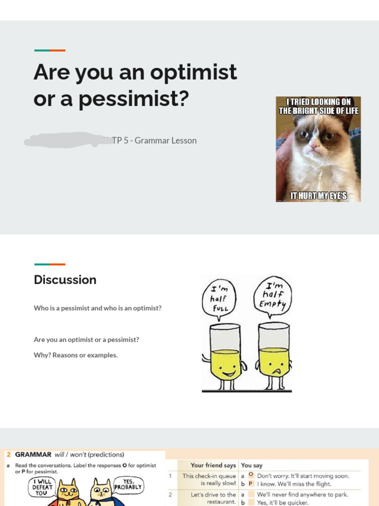 TP5 Grammar Lesson Focused On Optimism and Pessimism | PDF | Cognitive Science | Human Communication