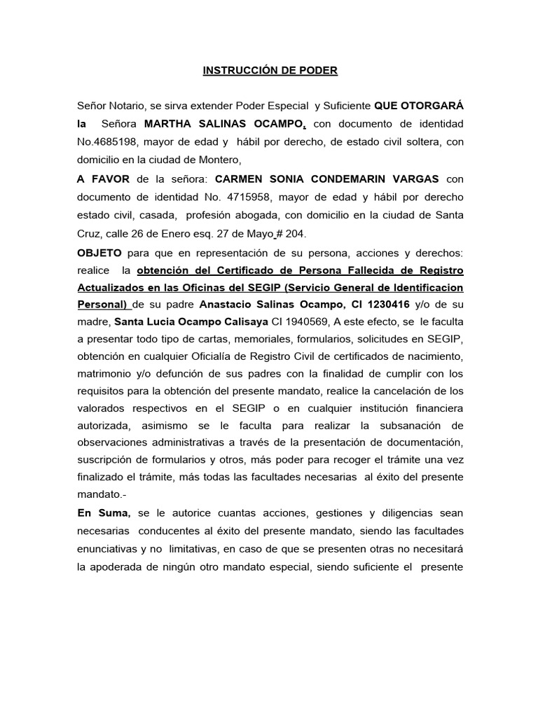 Instructiva de Poder Segip | PDF