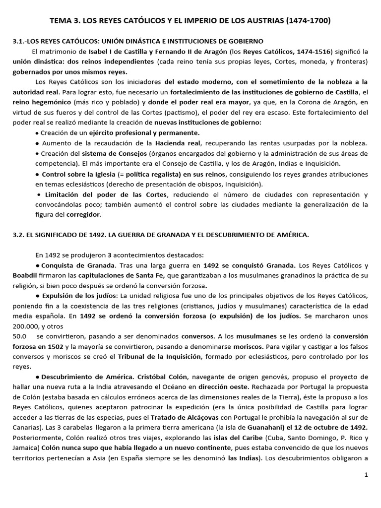 TEMA 3- RR.CATÓLICOS Y AUSTRIAS (2020) | PDF | Imperio español | España