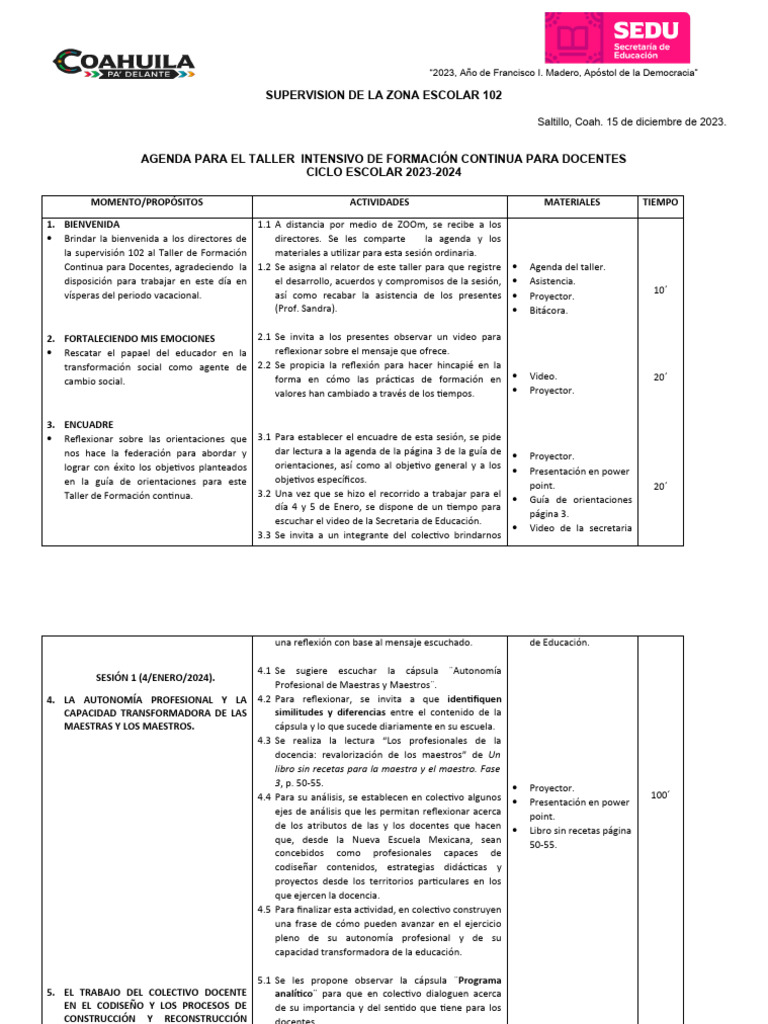 Agenda Taller Intensivo 2 | PDF | Evaluación | Plan de estudios