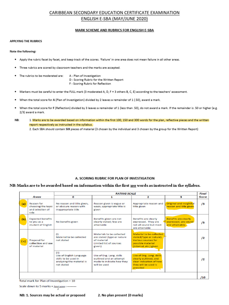 SBA Document | PDF | Rubric (Academic) | Information