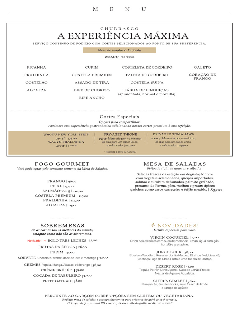 Fogo-Dinner-Menu G7 morumbiSM | PDF | Bebidas fermentadas | Alimentos