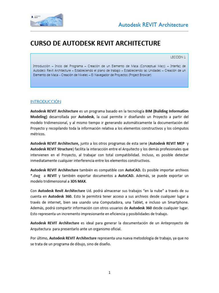 Curso de Autodesk Revit Architecture | PDF | Autodesk Revit | Diseño