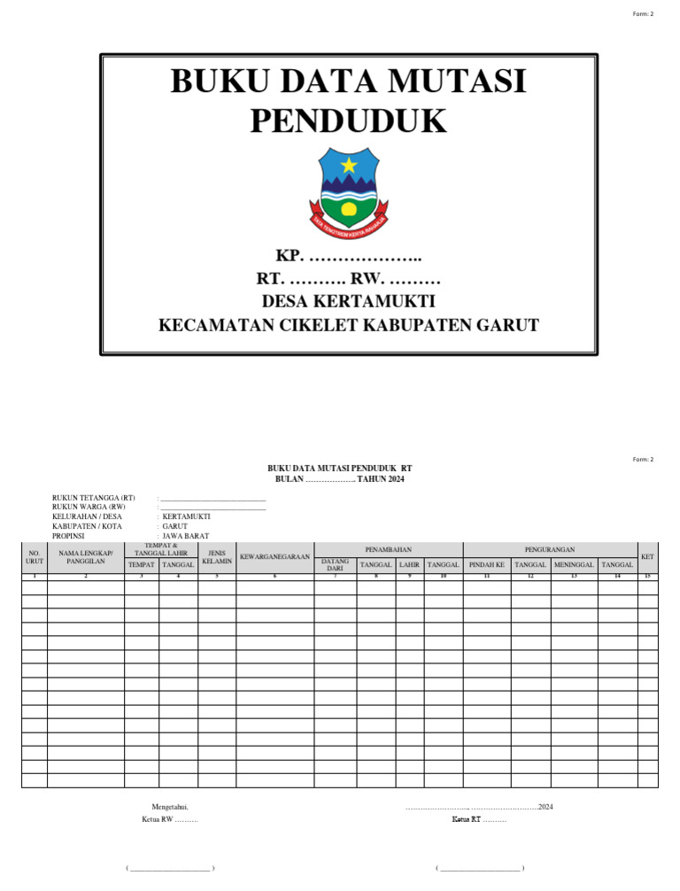 Buku Mutasi Penduduk RT | PDF
