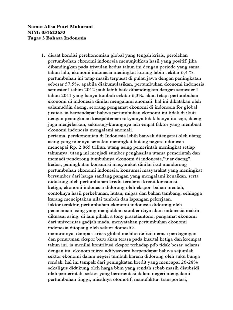 Tugas 3 Bahasa Indonesia - Alisa Putri Maharani | PDF