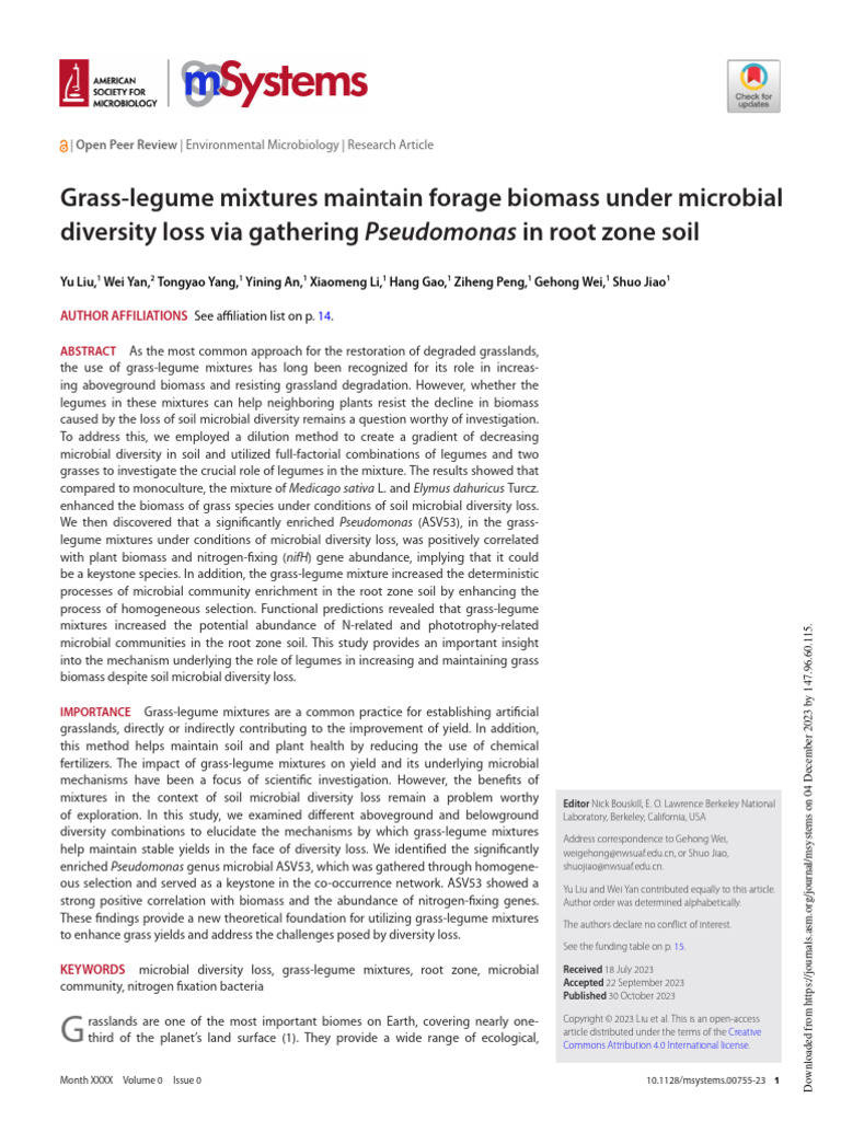 Liu Et Al 2023 Grass Legume Mixtures Maintain Forage Biomass Under ...