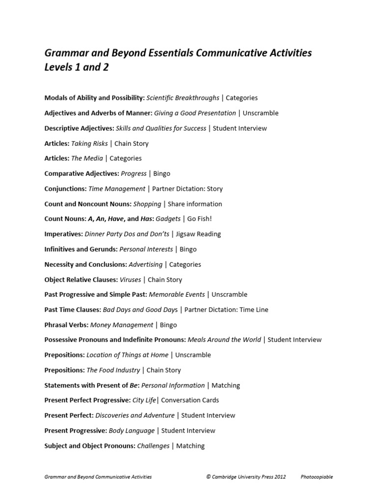 Communicative Activities | PDF | Verb | Adverb