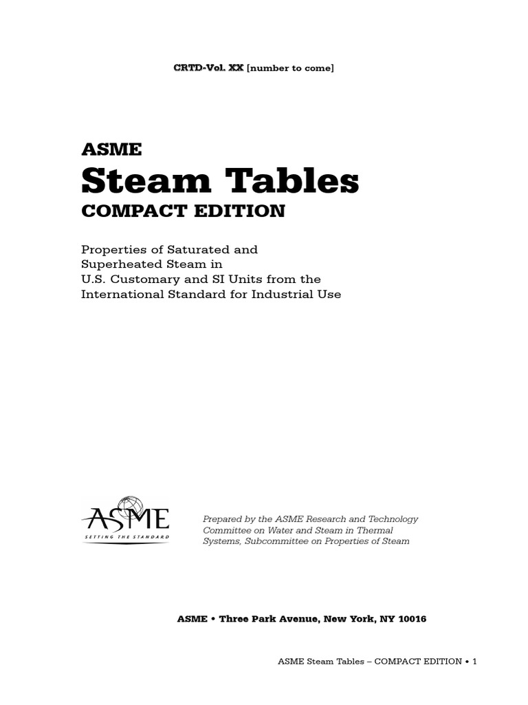 ASME Steam Tables - Compact Edition | PDF | Steam | Enthalpy