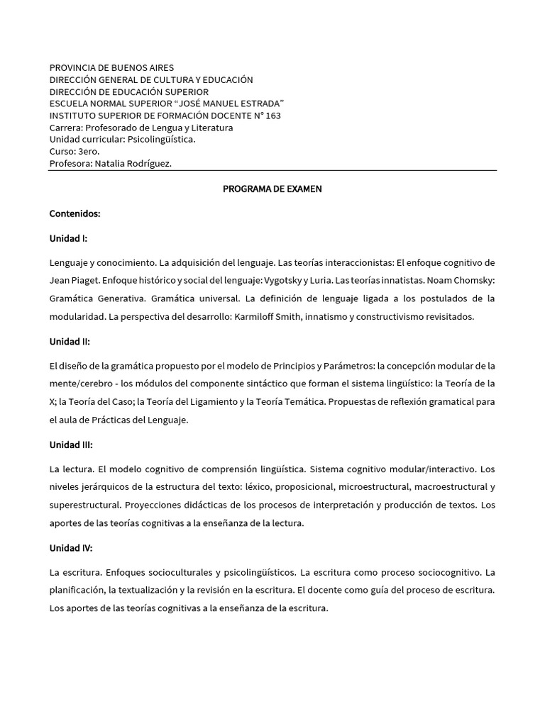Programa de Examen Psicolinguística 2023 | PDF | Psicolingüística ...