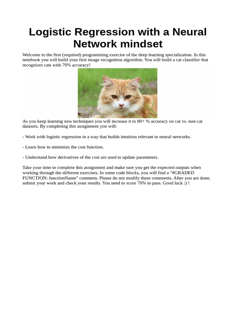 Logistic Regression With A Neural Network Mindset | PDF