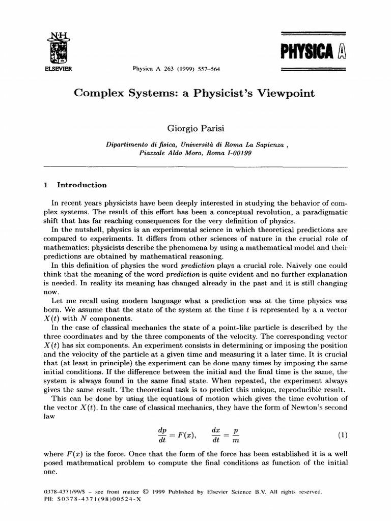1999 - Complex Systems A Physicists Viewpoint | PDF | Physics | Force