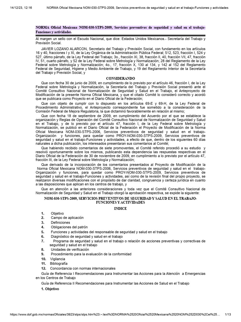 Norma Oficial Mexicana Nom 030 Stps 2009 | PDF | Riesgo | Seguridad y ...