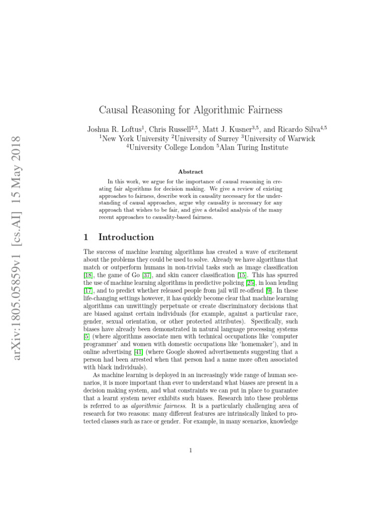 Causal Reasoning For Algorithmic Fairness | PDF | Causality | Dependent And Independent Variables