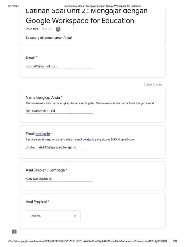 Latihan Soal Unit 2 - Mengajar Dengan Google Workspace For Education | PDF