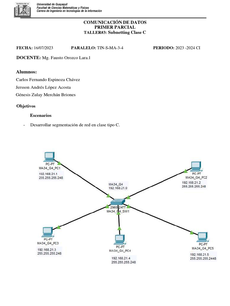 Alumnos:: Comunicación de Datos Primer Parcial Subnetting Clase C | PDF ...