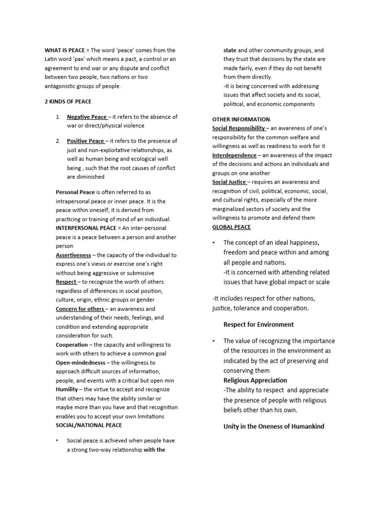 WHAT IS PEACE | PDF | Peace | Human