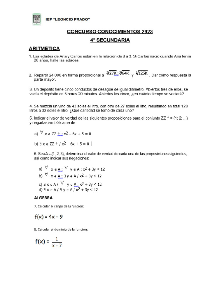 Preguntas Del Concurso de Conocimiento - 4°sec | PDF
