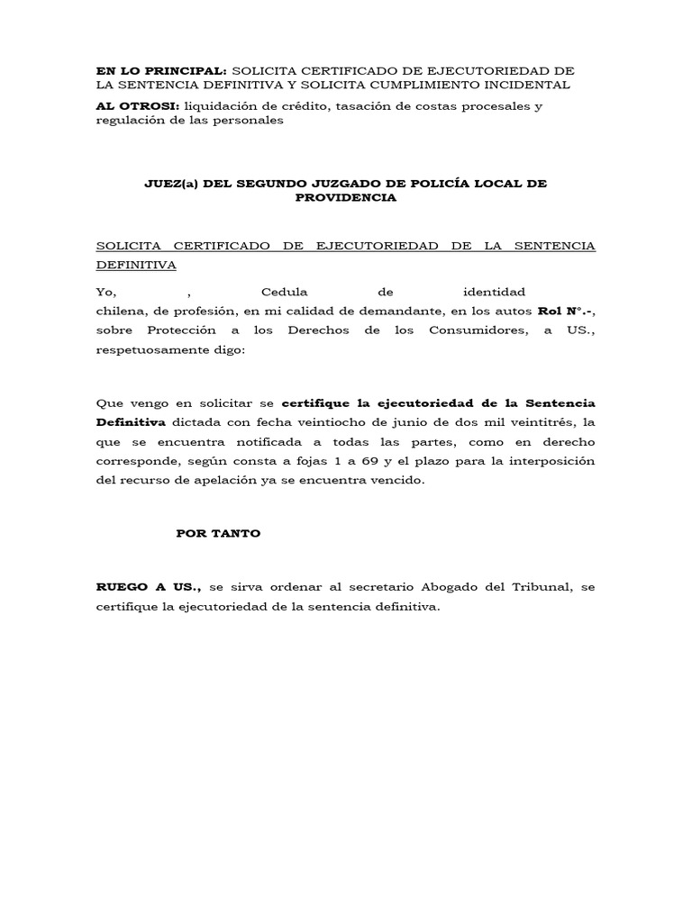 FORMATO Solicita Certificado de Ejecutoria-Cumplimiento-Incidental | PDF