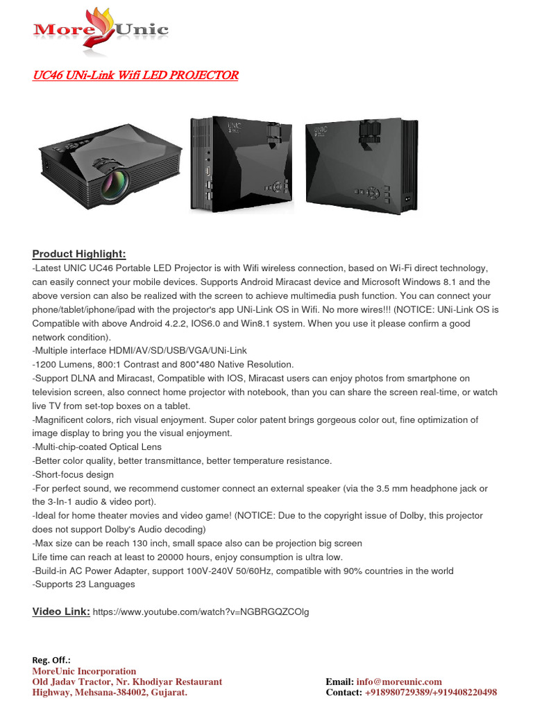 Unic Uc46 Uni Link Wifi Led Projector | PDF | Tablet Computer | Wi Fi