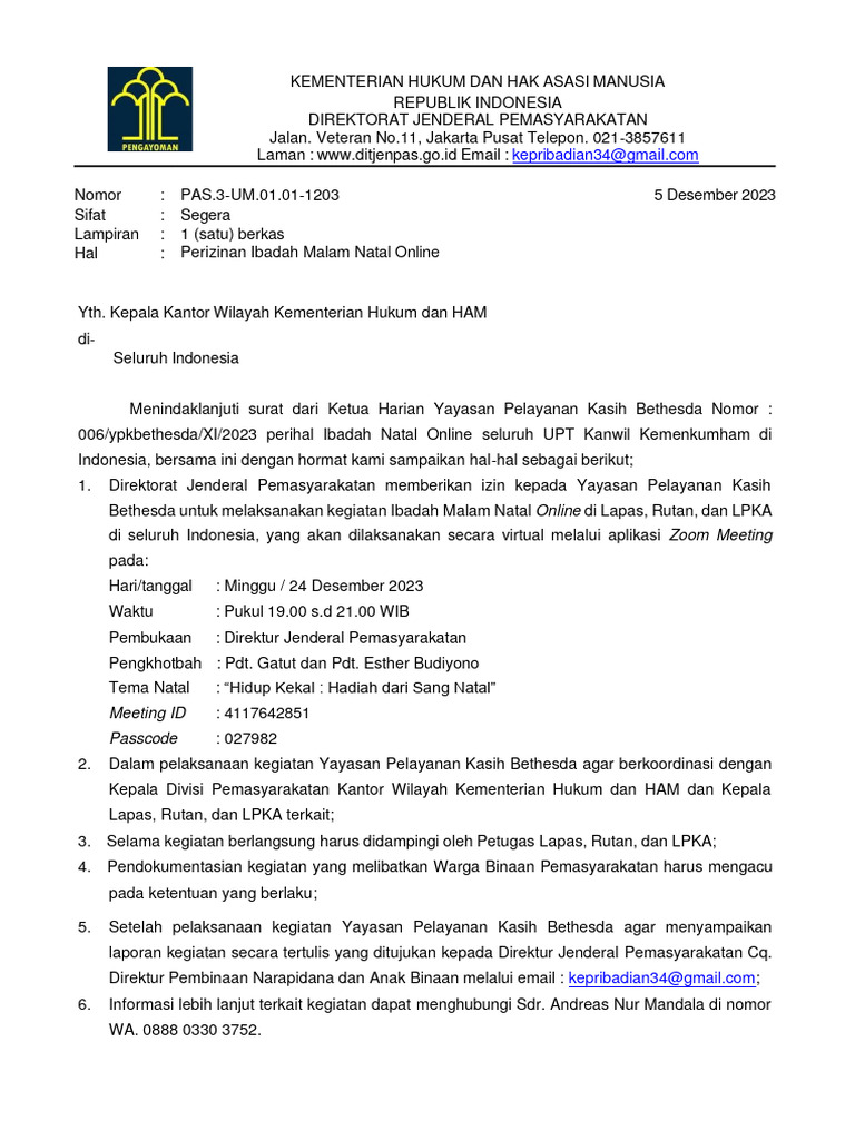 Surat Edaran Dirjen PAS | PDF