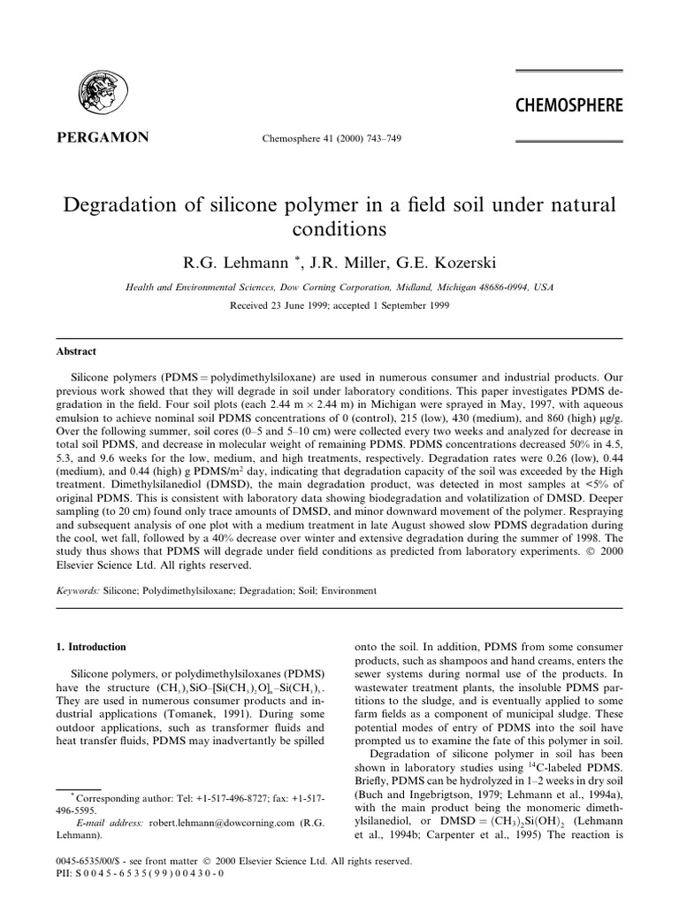 Degradation of Silicone Polymer in A ®eld Soil Under Natural | PDF ...