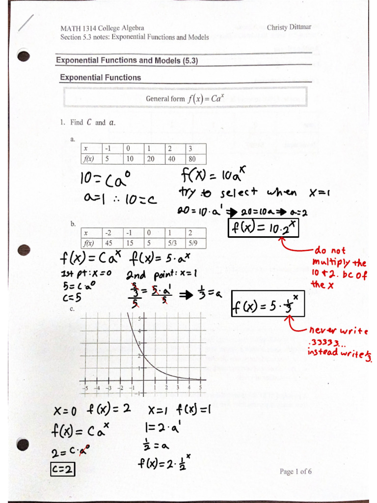 MATH 1314 College Algebra Notes | PDF | Interest | Exponential Function MATH 1314 College Algebra Notes | PDF | Interest | Exponential Function