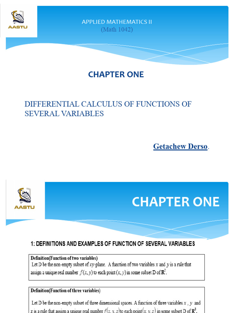 Applied Mathematics Ii Chapter One Plus Ppt Complete Pdf Variable Mathematics Function 