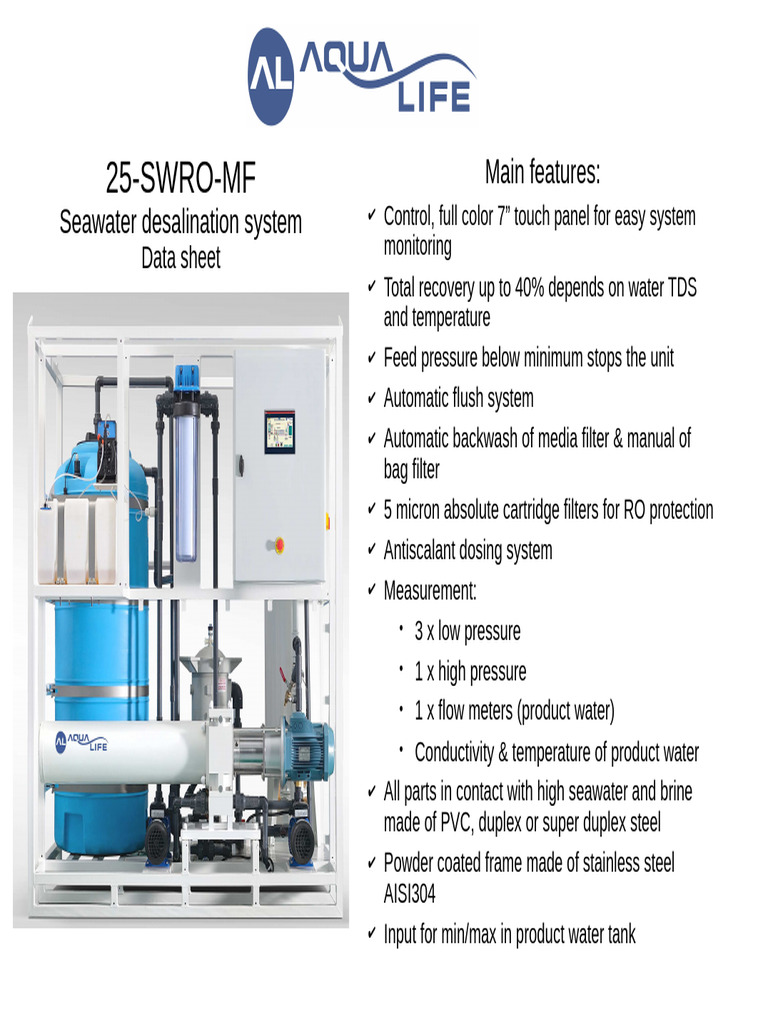 25 SWRO MF Datasheet | PDF | Desalination | Water