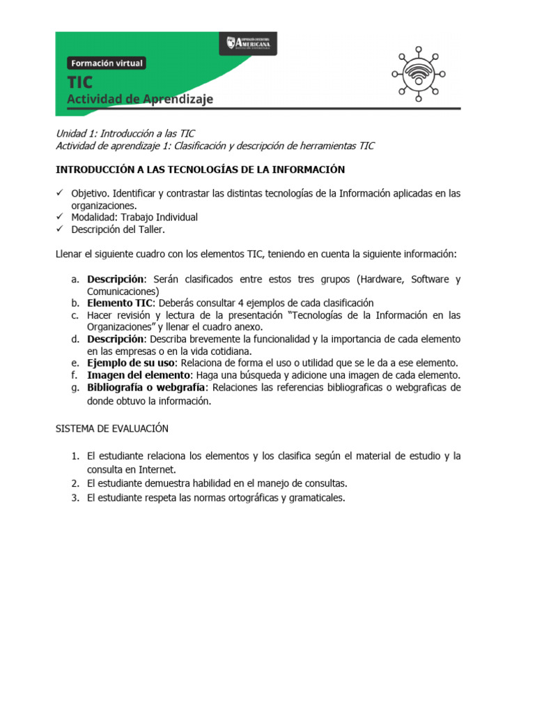 Actividad de Aprendizaje No. 1 - Introducción A Las Tecnologías de La Información - TIC | PDF ...