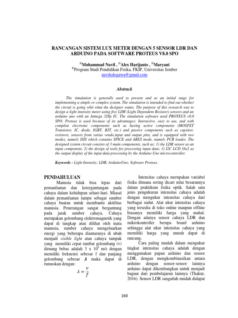 Rancangan Sistem Lux Meter Dengan 5 Sensor LDR Dan Arduino Pada ...