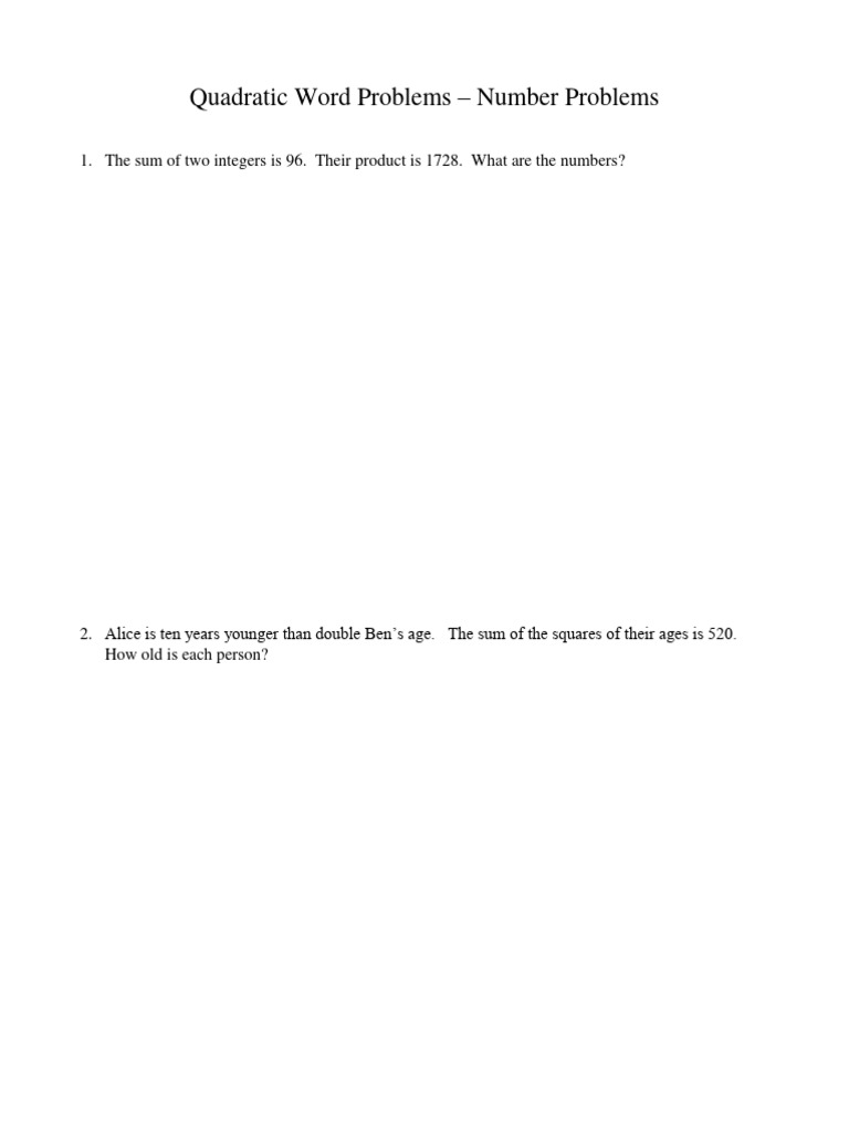 Quadratic Word Problems Solutions | PDF | Home & Garden