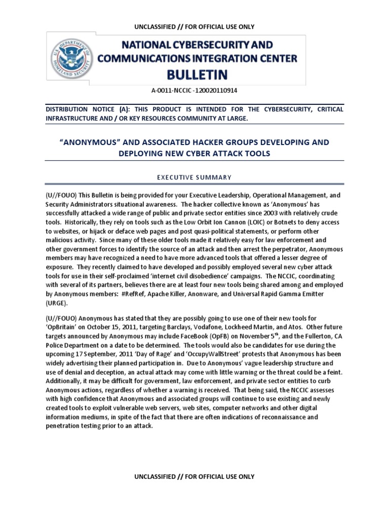 NCCIC Anonymous Attacks | PDF | Computer Security | Security