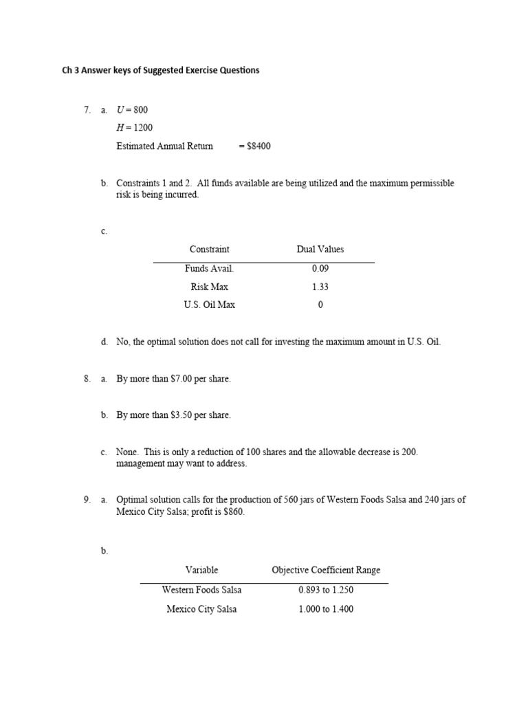 Answer Keys - Excercise Questions | PDF | Mathematical Optimization ...