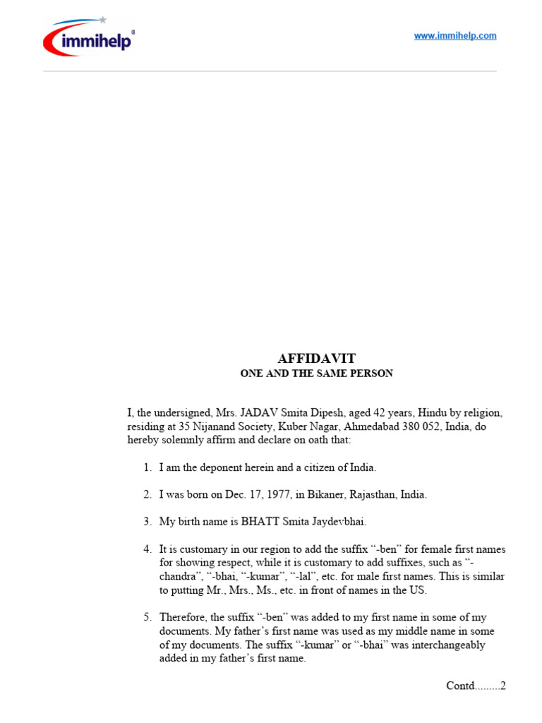 Birth Certificate One Same Person Affidavit | PDF Birth Certificate One Same Person Affidavit | PDF