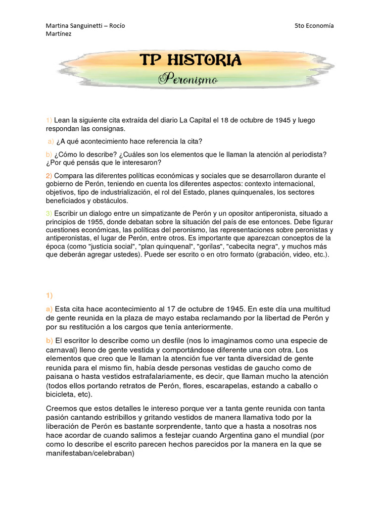 TP Historia Peronismo | PDF | Política