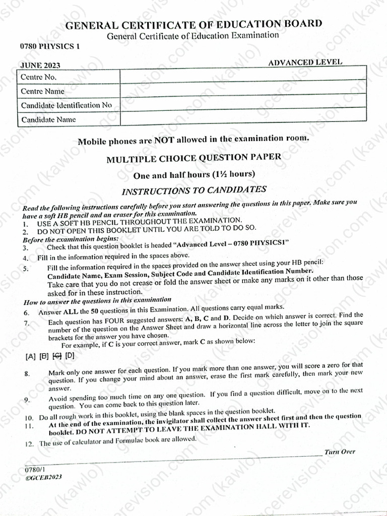 0780 Phy Cgceb 2023 P1 | PDF