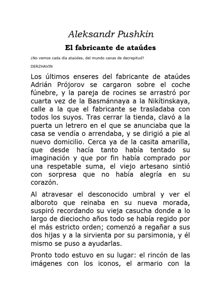 Alexandr Pushkin-El Fabricante de Ataudes | PDF | Clásicos