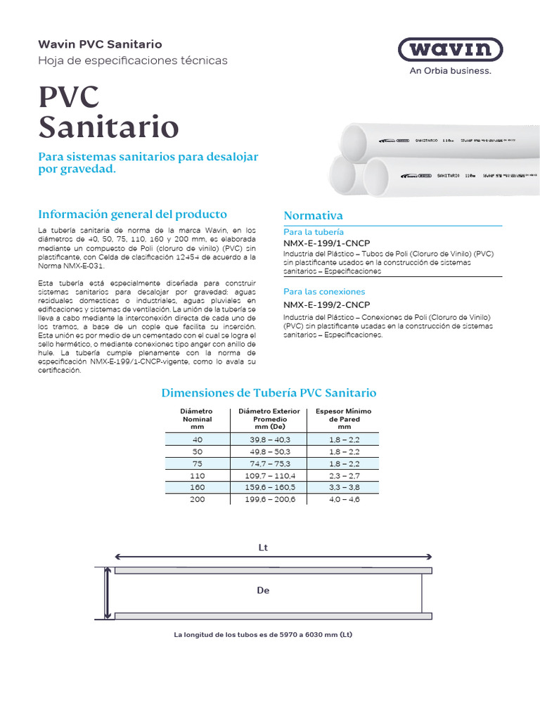 Ficha Técnica PVC Sanitario | Descargar gratis PDF | Cloruro de polivinilo | Polímeros