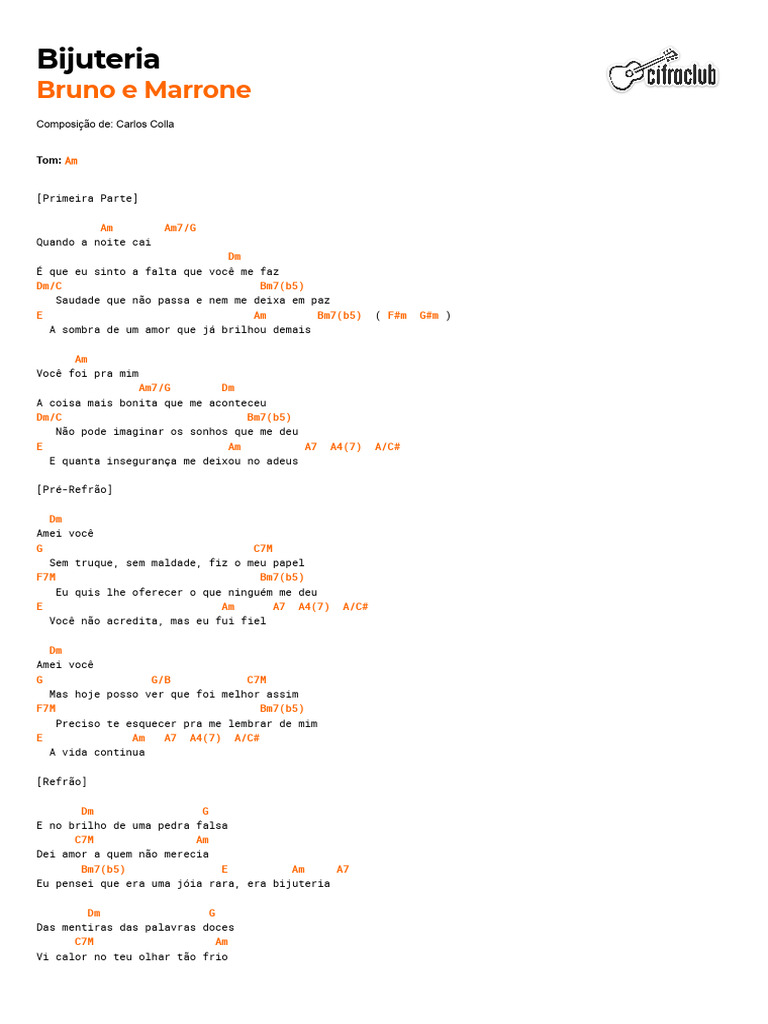 Cifra Club - Bruno e Marrone - Bijuteria | PDF