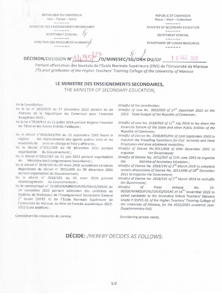 ENS Maroua - 18 Dec 2023 | PDF